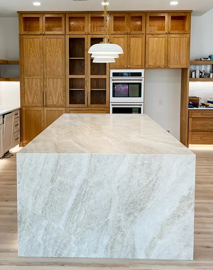 Taj Mahal Leathered Quartzite Countertop Project in Rowlett, TX ...